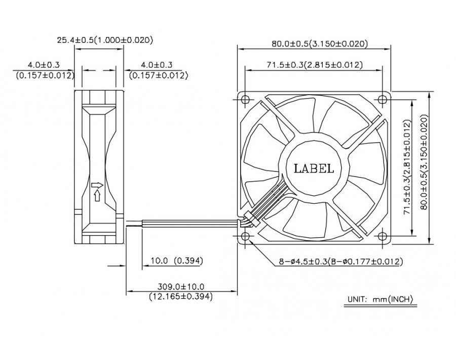 Delta 80x80mm 12VDC 0.51A 4000RPM Fan 4-wires Speed Out & PWM In AFB0812SH