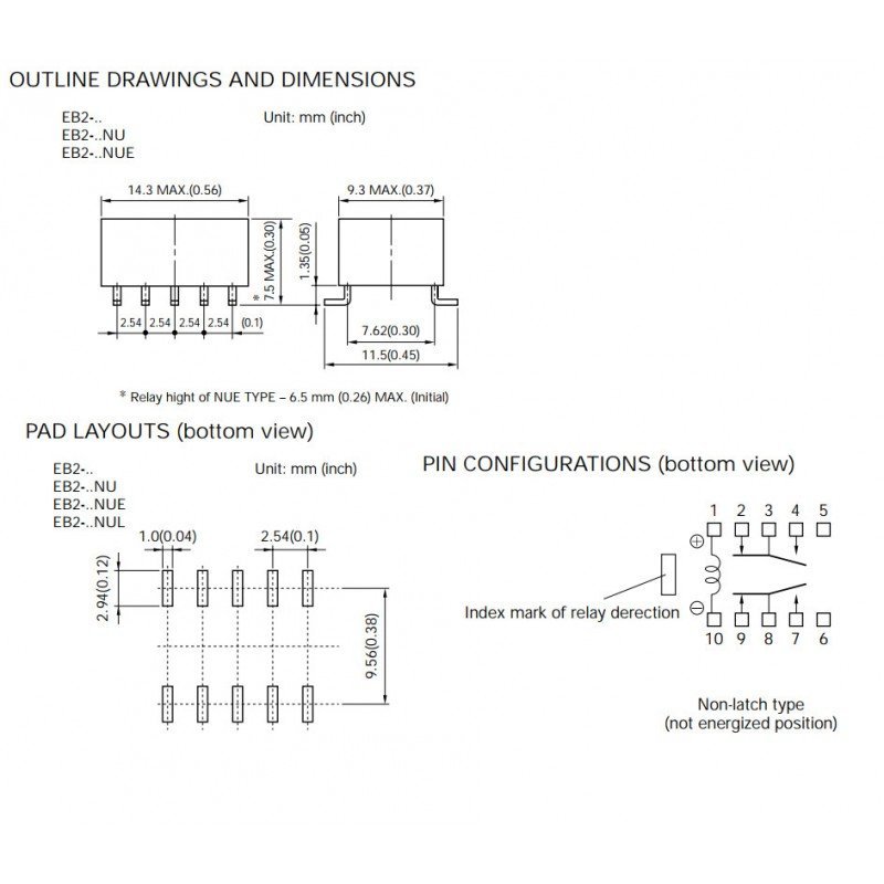 NEC EB2-5NU 5V 2A DPDT Compact SMD Relay UL,CSA